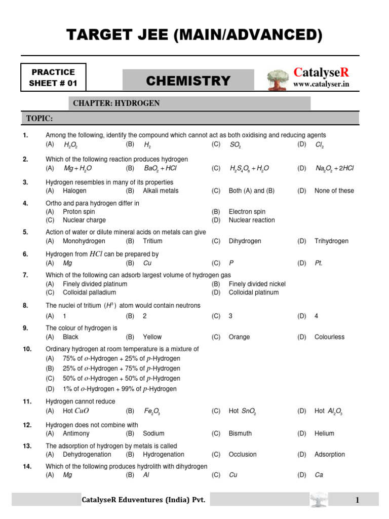 Sheets Hydrogen | PDF | Hydride | Hydrogen