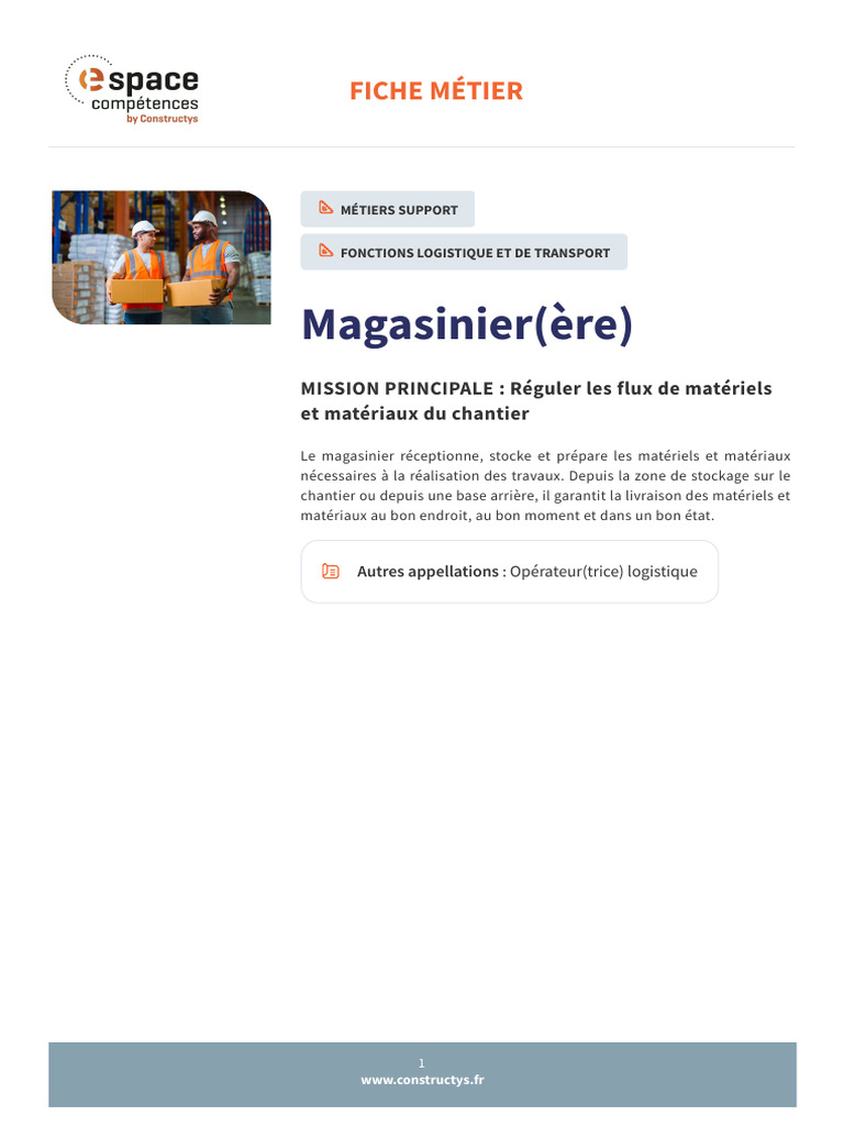 Fiche Métier : Magasinier Logistique | PDF | Logistique | Inventaire