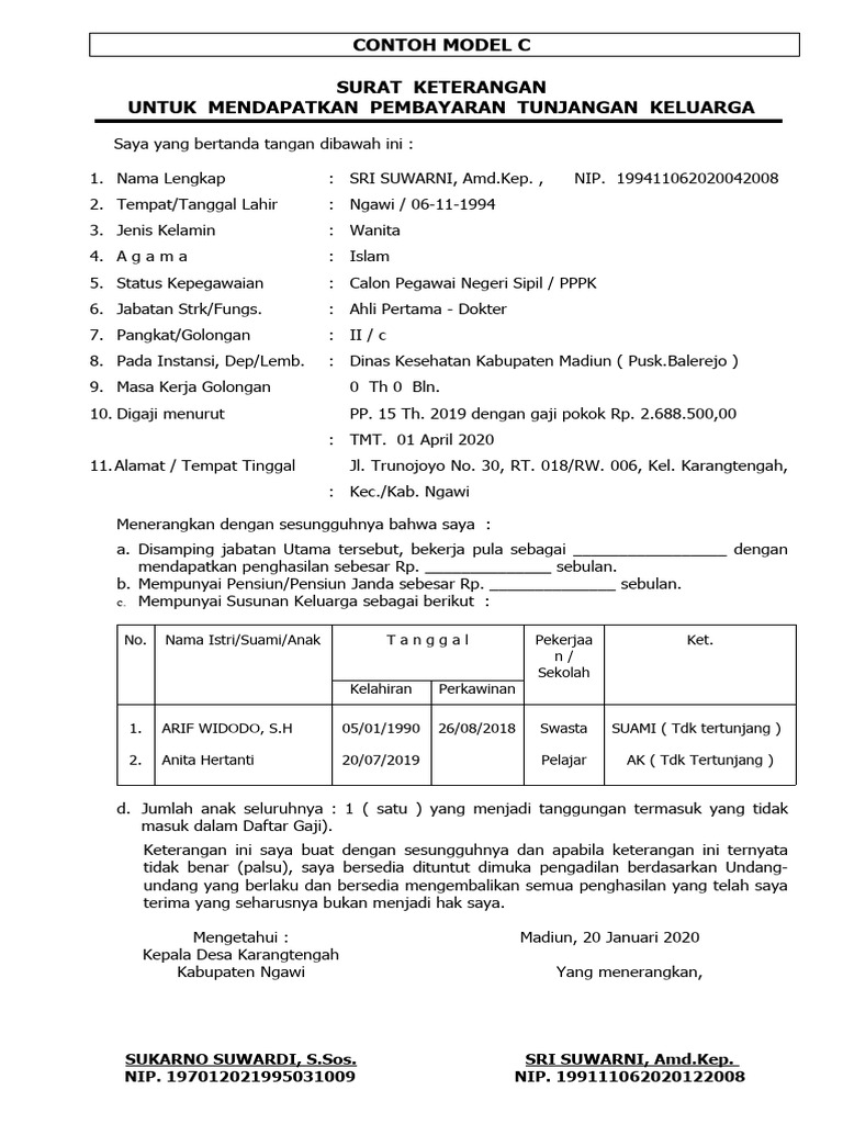 Contoh Blangko Model C PPPK | PDF | Hukum