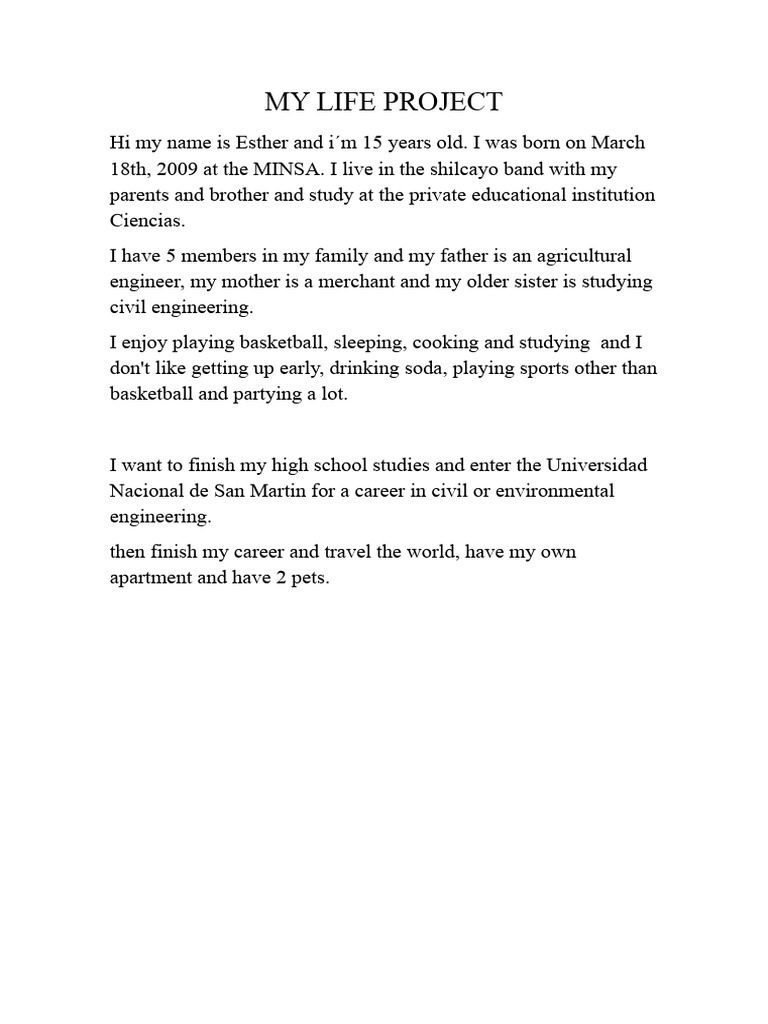 My Life Project | PDF