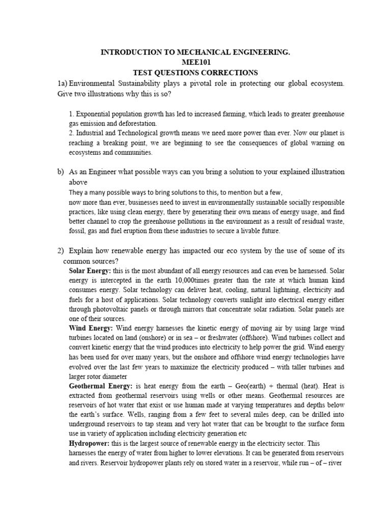 Introduction To Mechanical Engineering Test Corrections | PDF | Wind ...