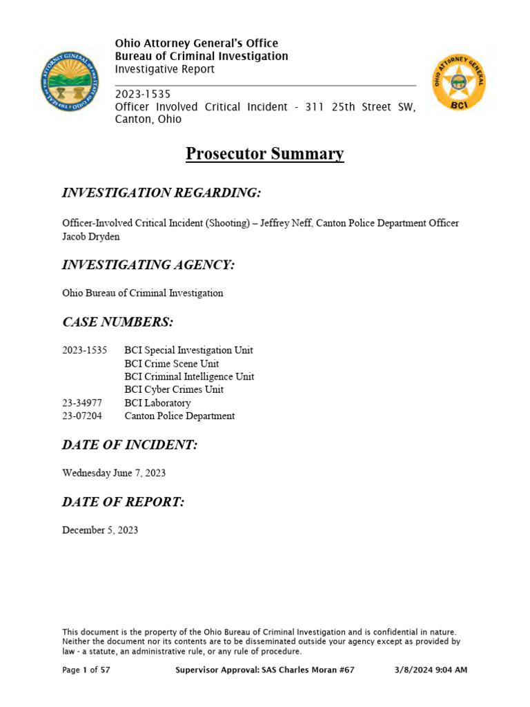 Ohio BCI Prosecutor Summary On Jeffrey Neff | PDF | Crime Scene | Police