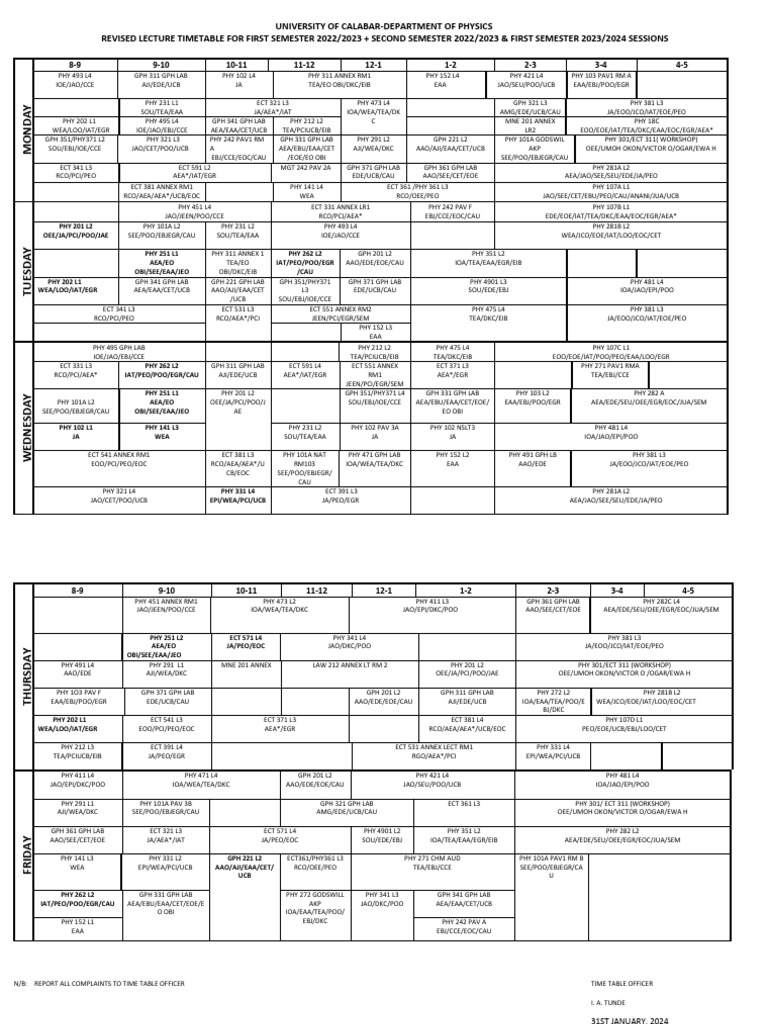 REVISED 2024 First Semester Phy Time Table. | PDF | Science & Mathematics