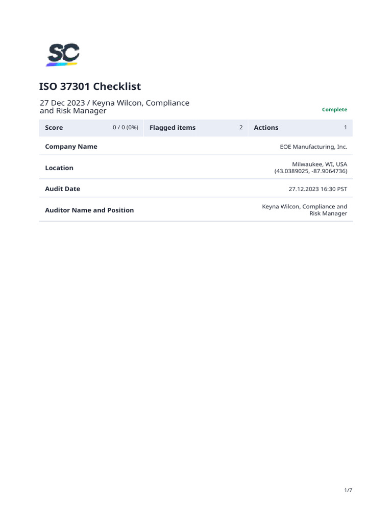 ISO 37301 Compliance Checklist | PDF | Audit | Regulatory Compliance