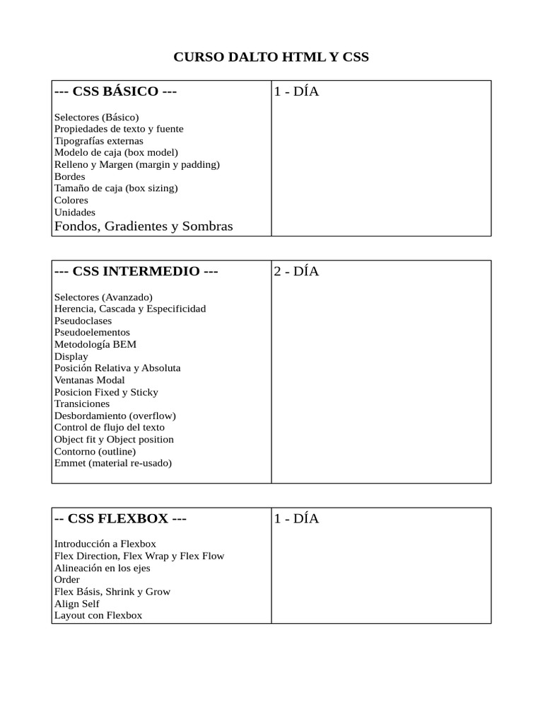 Plan para Estudio HTML y CSS | PDF