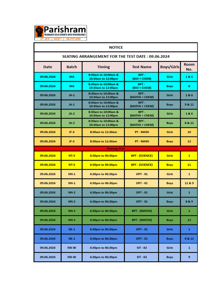 Students Test Seating Arrangement 09062024 | PDF