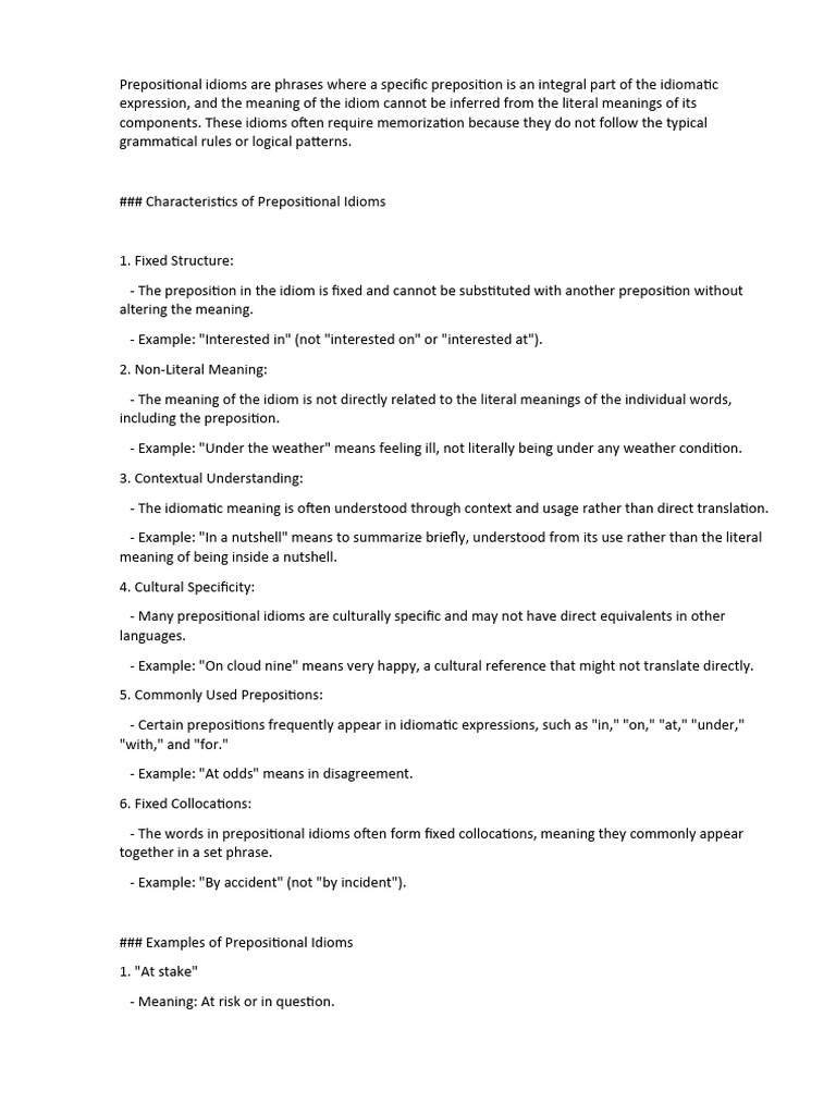Prepositional Idoms | PDF | Idiom | Cognitive Science