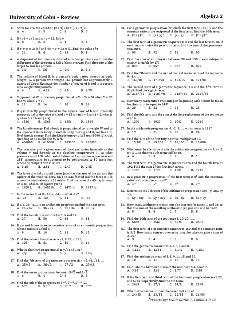 ALGEBRA-2 | PDF | Mean | Gases