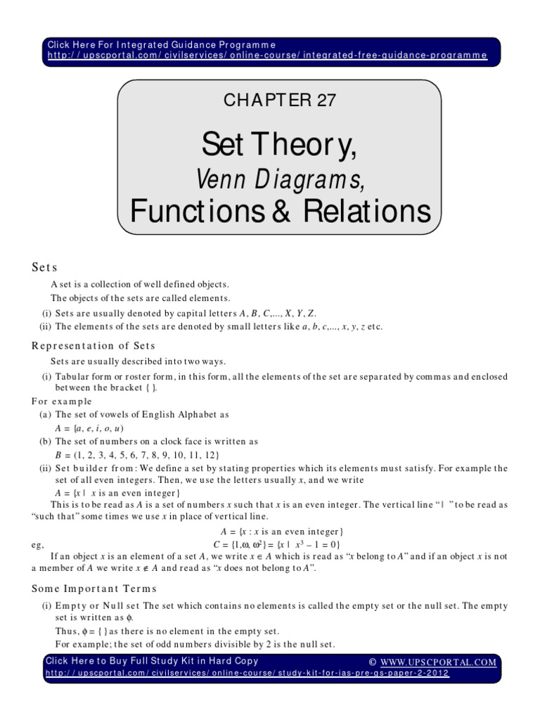 IGP CSAT Paper 2 Basic Numeracy Set Theory Venn Diagrams Functions Relations | PDF | Set ...