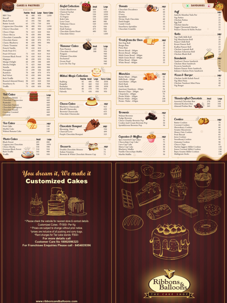 Ribbons & Balloons Menu Card 4-27012024. | PDF | Desserts | Baked Goods