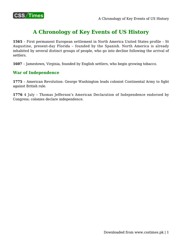 Key Events in U.S. History Timeline | PDF | The United States ...