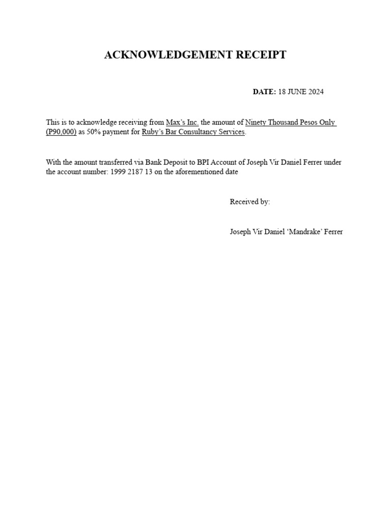 Acknowledgement Receipt June 18 | PDF