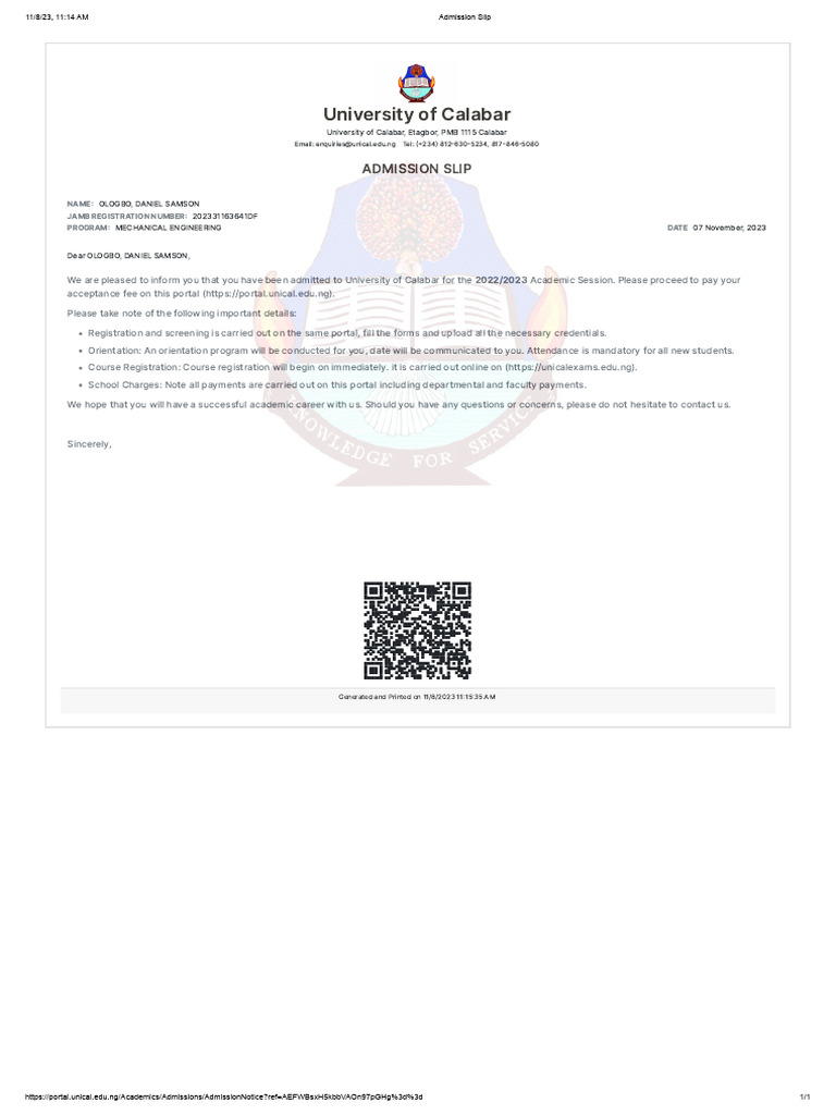 Admission Slip | PDF