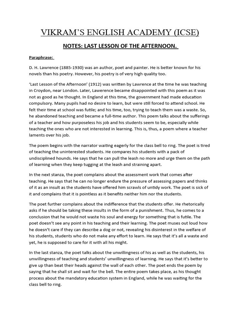 Last Lesson of The Afternoon - 797 | PDF | Poetry