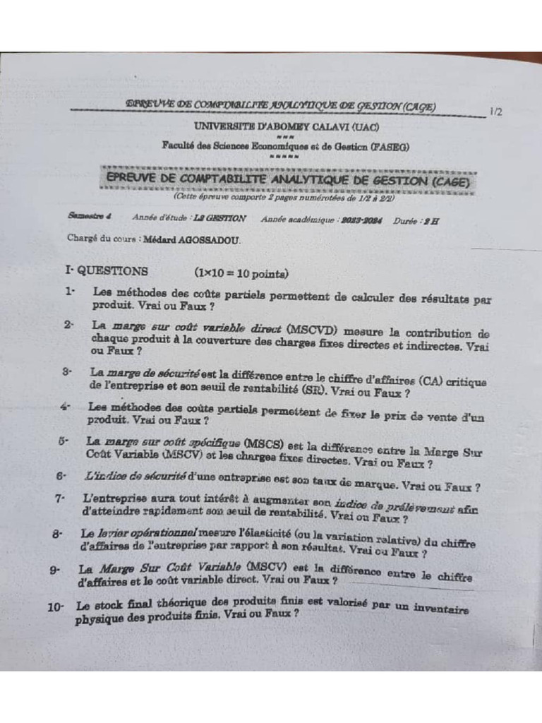 Corrigé CAGE SN 2024 | PDF