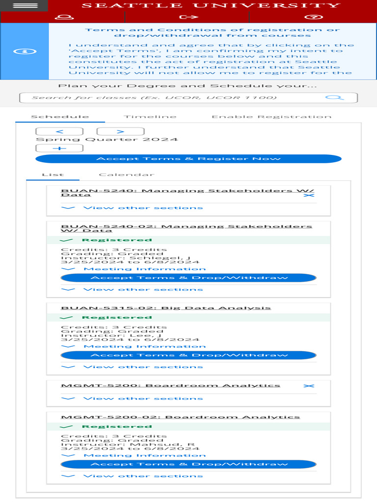 Plan & Schedule Courses - MySeattleU | PDF