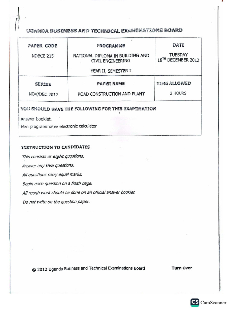 Road Construction and Plants Past Papers | PDF