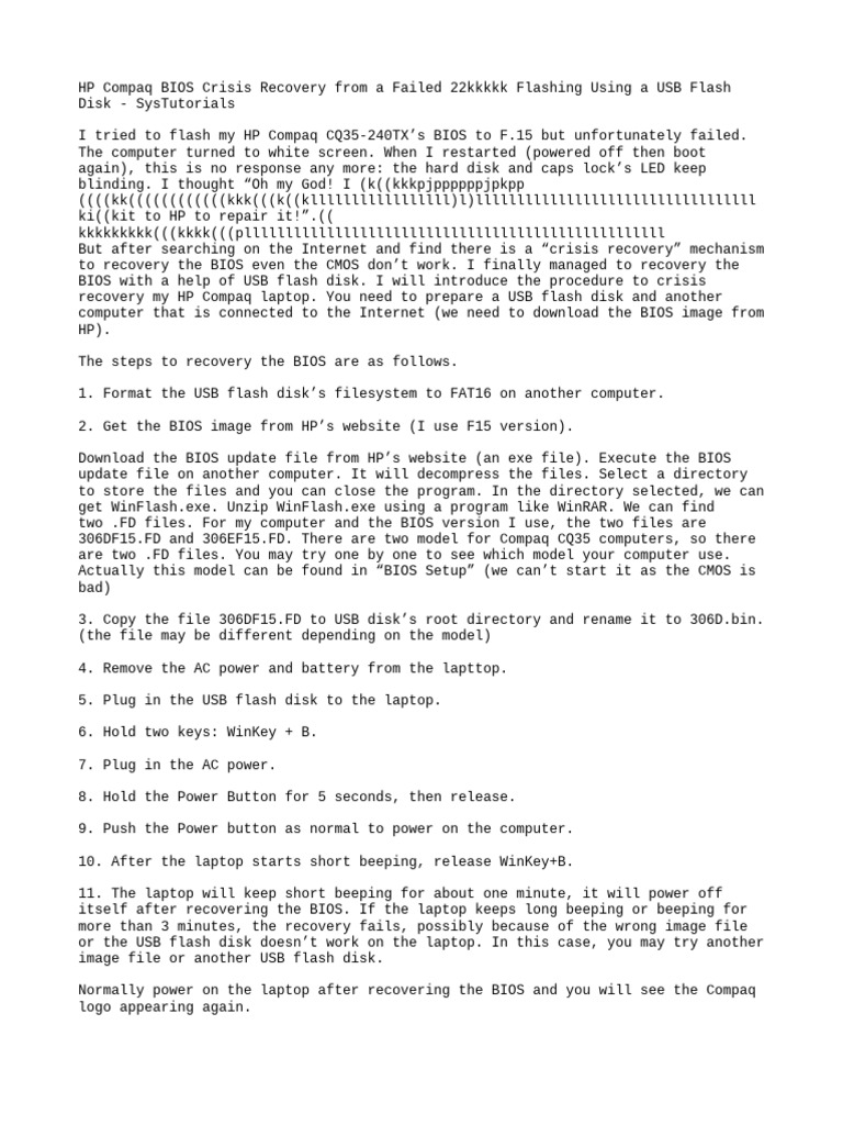 HP Compaq BIOS Crisis Recovery | PDF | Bios | Computer File