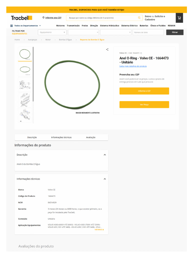 Screencapture Loja Tracbel BR P 4572018 Anel o Ring Volvo Ce 1664473 ...