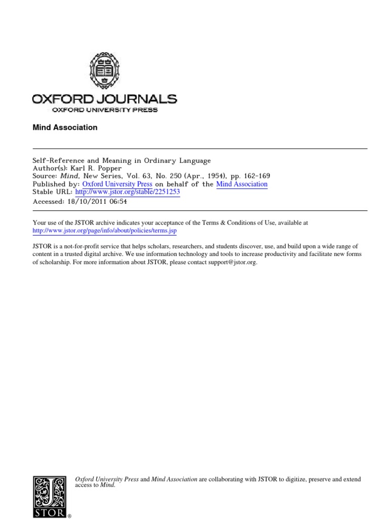 Popper - Self-Reference and Meaning in Ordinary Language | PDF ...