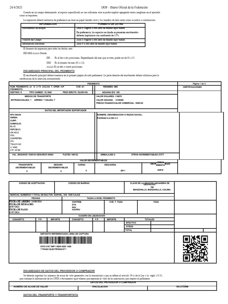 Guía de Formato y Detalles de Pedimento | PDF | Business