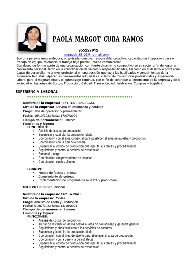 Curriculum Vitae-Paola | PDF | Business | Textiles