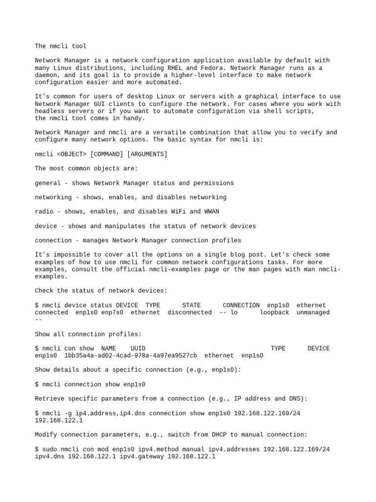 The Nmcli Tool | PDF | Ip Address | Computer Network