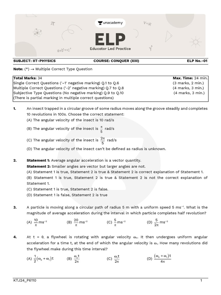 Circular Motion ELP 01-04 1721145705732 | PDF | Acceleration | Velocity