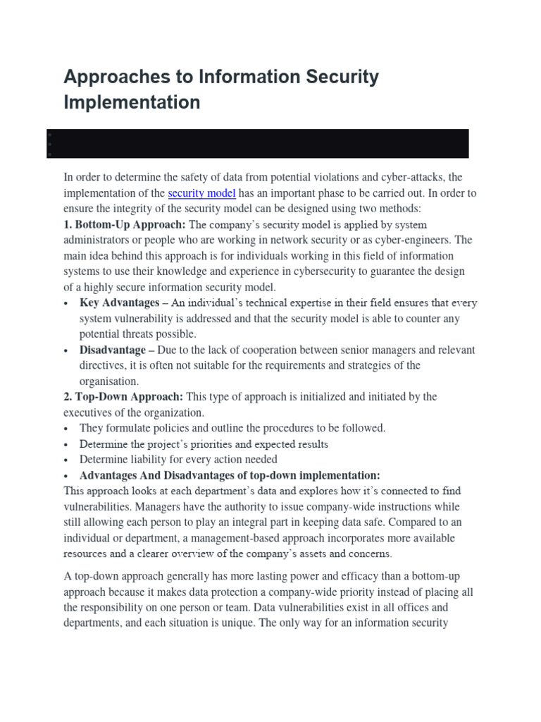 Approaches To Information Security Implementation | PDF | Security ...