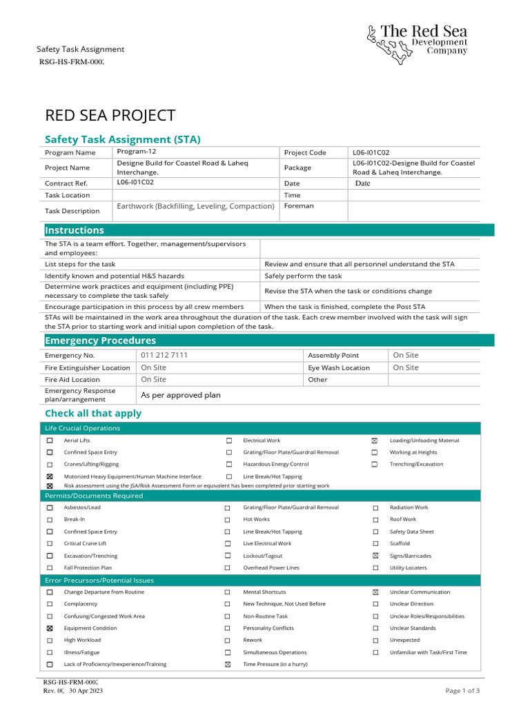 Safety Task Assignment Eartheork (Backfilling, Leveling, Compaction) Costal Road | PDF | Truck ...