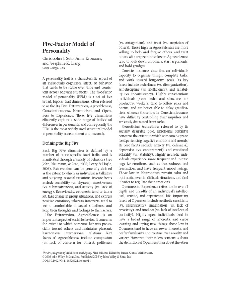 2016 Five-Factor Model of Personality (1) | PDF | Extraversion And Introversion | Human Development