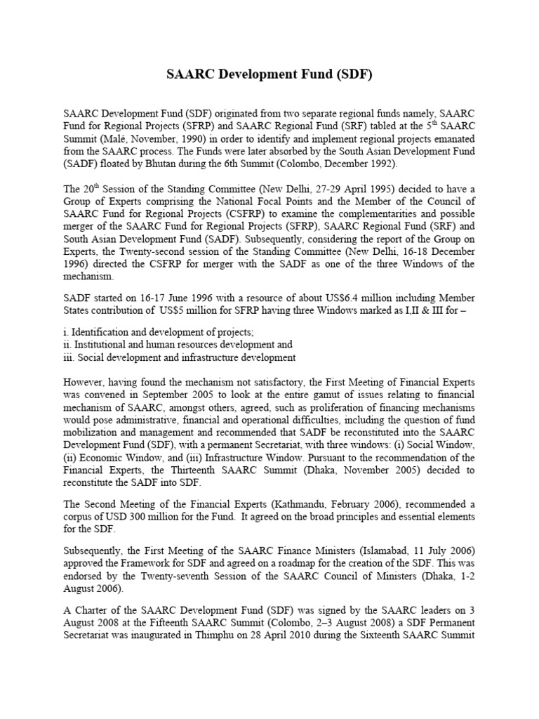 SAARC Developmental Fund | PDF | Economies