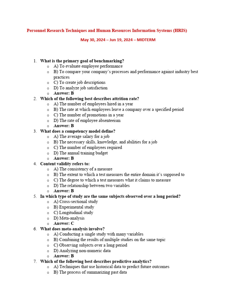 Personnel Research Techniques and Human Resources Information Systems (HRIS) MIDTERM | PDF ...