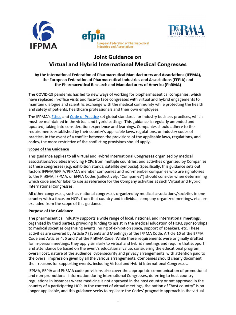 Joint Guidance On Virtual and Hybrid International Medical Congresses ...