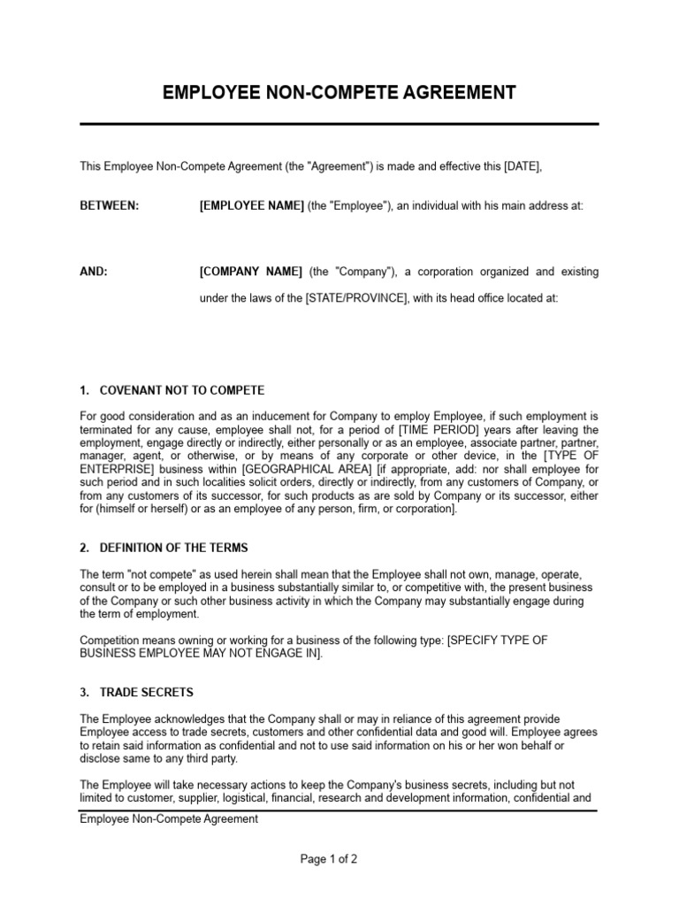 Employee Non-Compete Agreement | PDF | Copyright | Employment