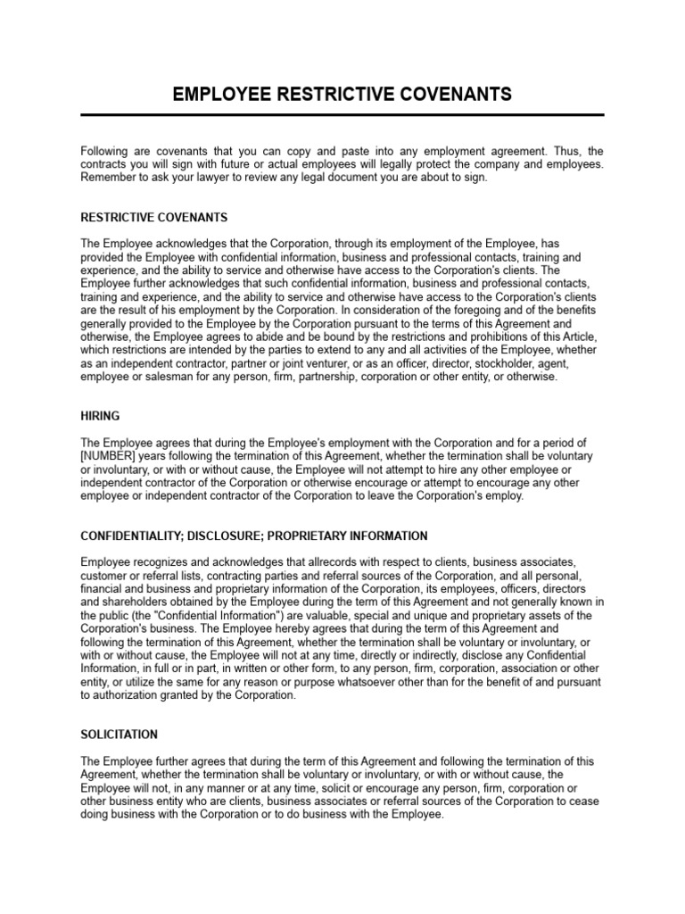 Restrictive Covenants For Employment Agreements | PDF | Injunction ...