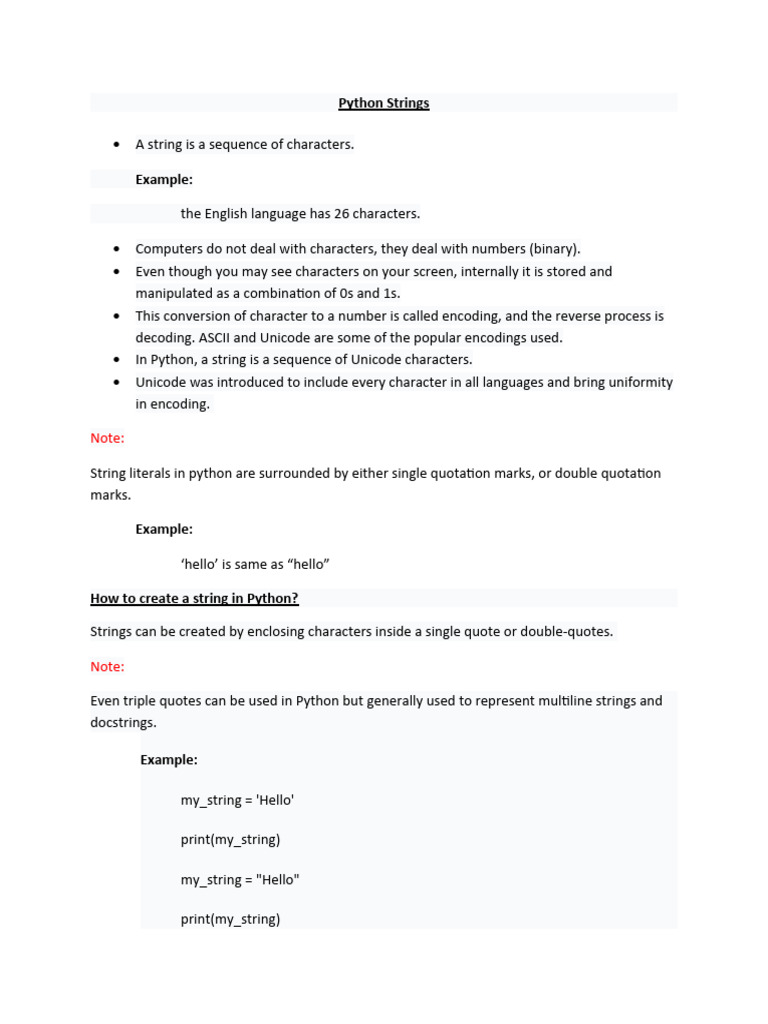 B1 NOTES(Python Strings) | PDF | String (Computer Science) | Computing B1 NOTES(Python Strings) | PDF | String (Computer Science) | Computing