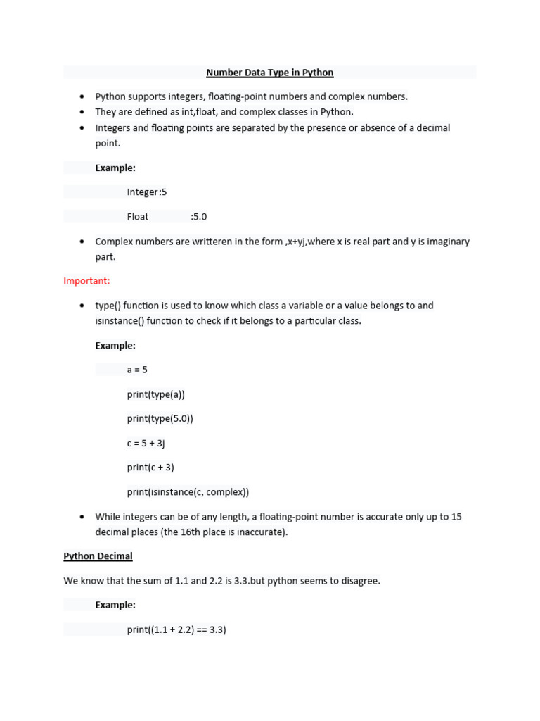 A1-NOTES (Number Data Type) | PDF | Decimal | Data Type