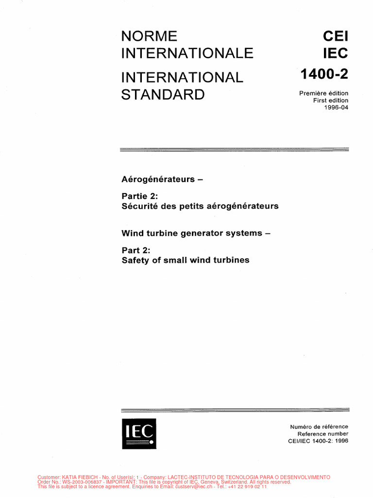 IEC 61400-2 - 1996-04 - Wind Turbine Generator Systems - Part 2 ...
