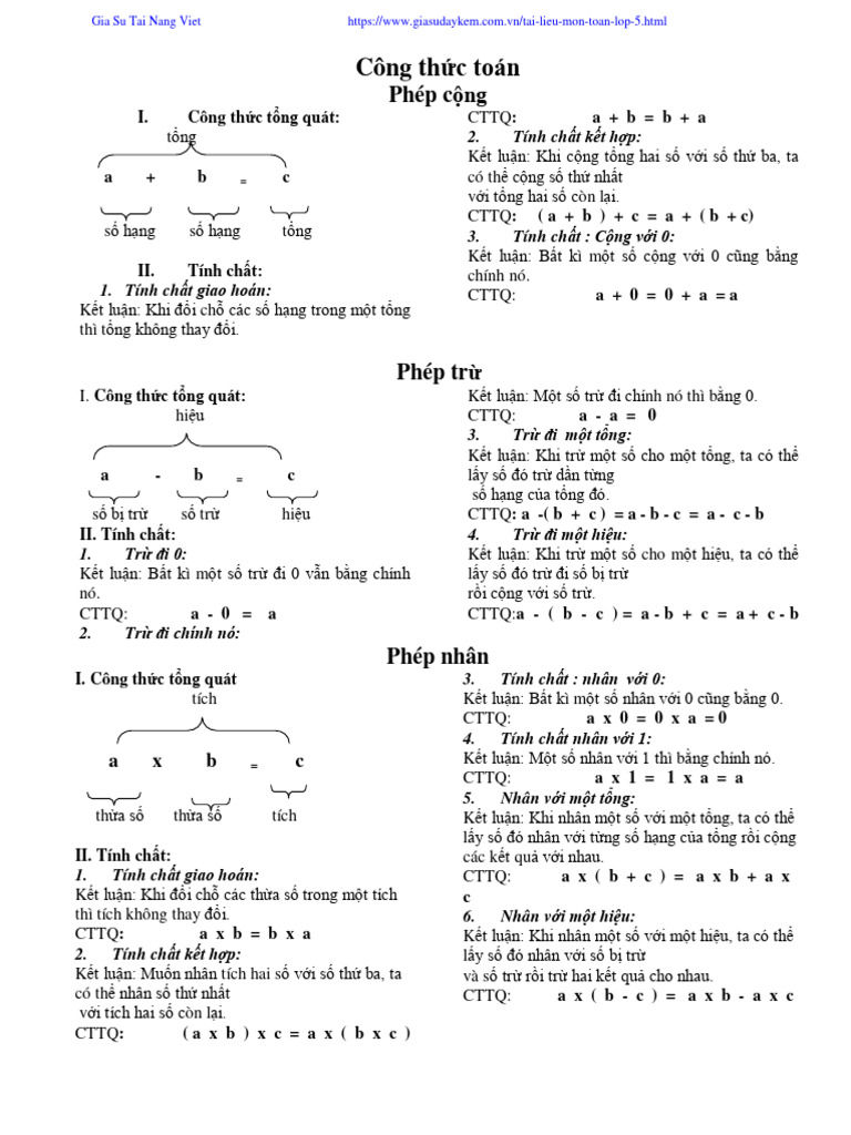 Tong-Hop-Kien-Thuc-Toan-Lop-5-Tong Hop Tom Tat Kien Thuc Toan 5 | PDF