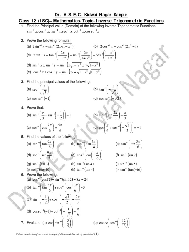 Inverse Trigonomteric Functions-1 | PDF | Trigonometric Functions ...