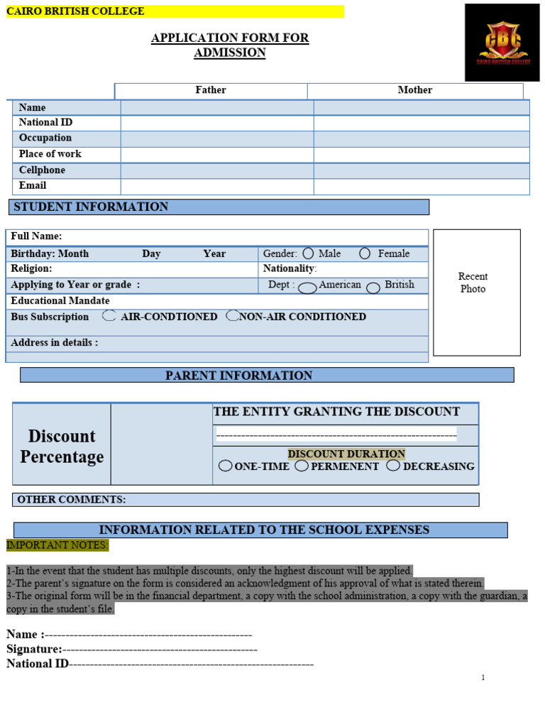 Admission Application Form for Schutz School | PDF