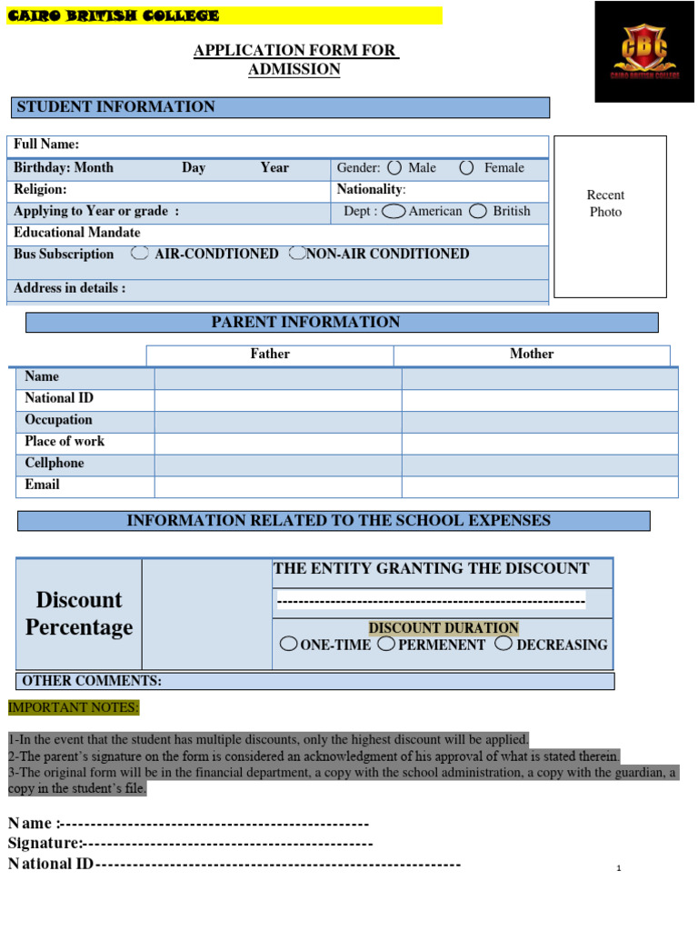 Application-Form-For-Admission CBC | PDF