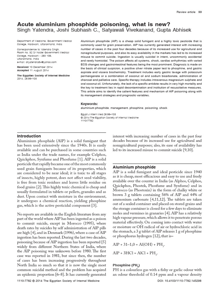 Aluminium Phosphide Poisoning Insights | PDF | Medical Specialties ...