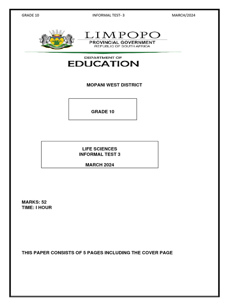 2024 - 03 - 07 - MW - LFSC - Topic Test 3 - Gr10 - QP - ENG | PDF ...