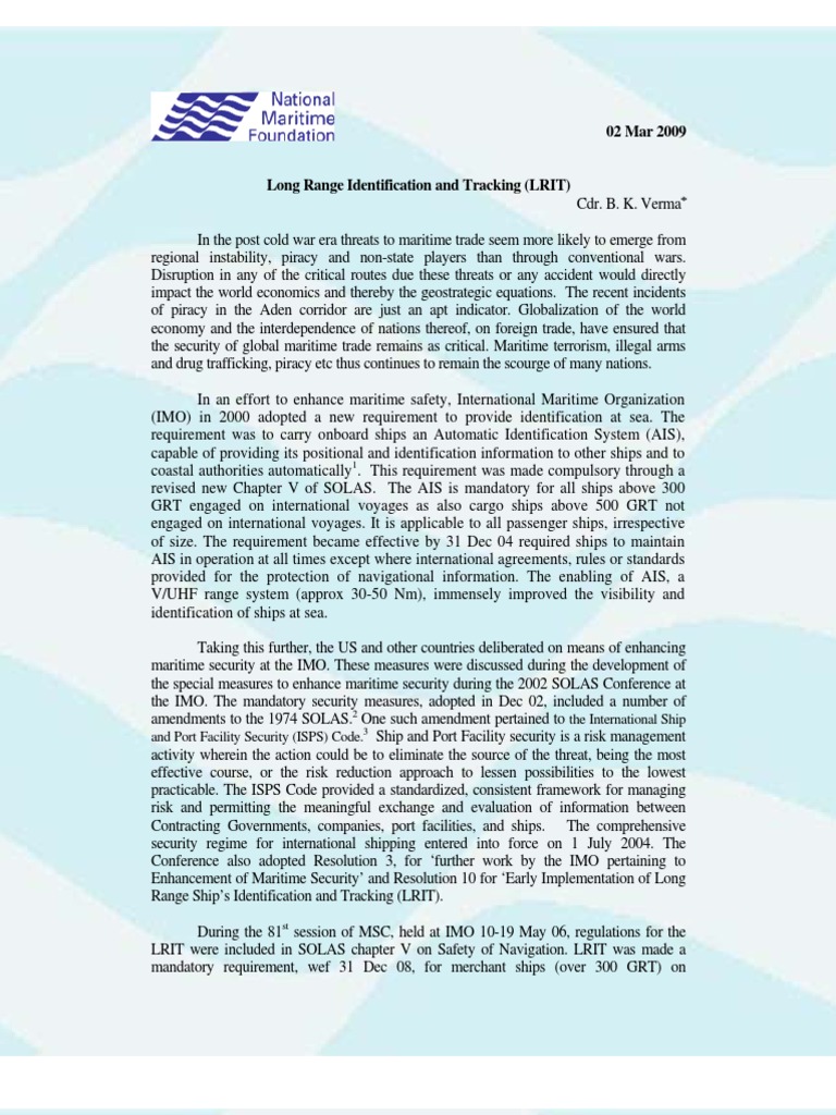 LRIT: Enhancing Maritime Security | PDF | Piracy | Industries