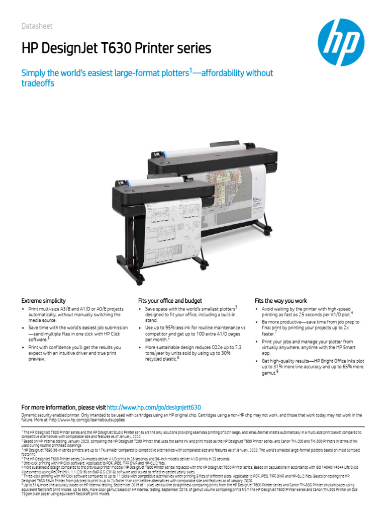 HP DesignJet T630 Printer Series | PDF | Printer (Computing) | Office ...