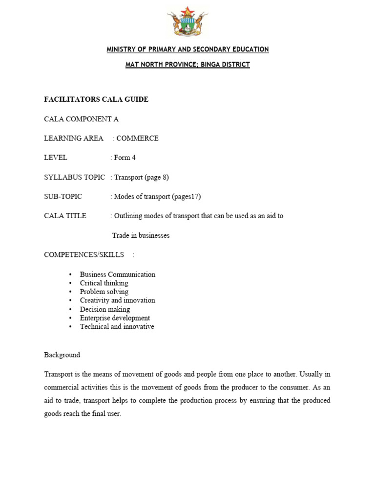 Commerce Cala Component e | PDF | Educational Technology | Transport