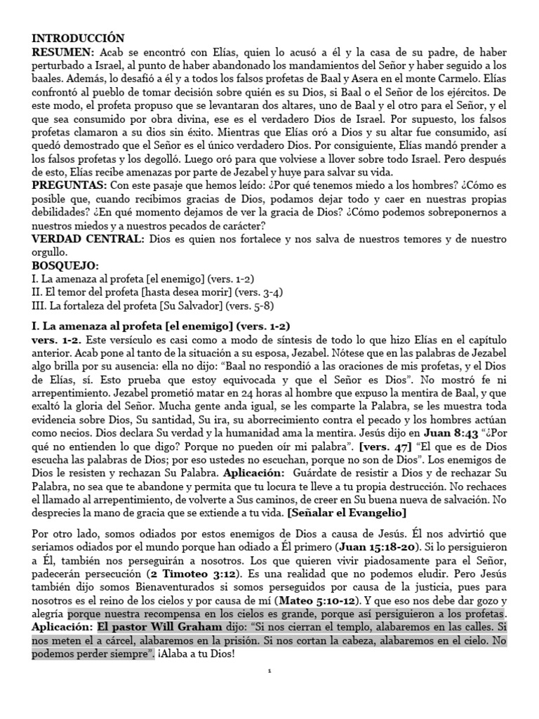 Dios Fortalece A Su Profeta (1 Reyes 19:1-8) | PDF | Elijah | Oración