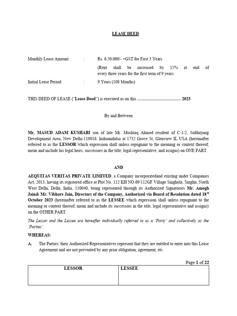 FinalK 10 CP Lease Draft Indus Flavour - (AK) - ALEdit1910 | PDF ...